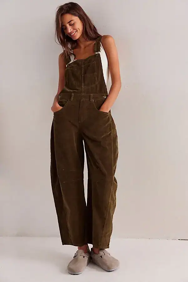 PHIGVEL フィグベル CORDUROY OVERALL Free People We The Free Good Luck Cord Overalls In Fir Green - 53